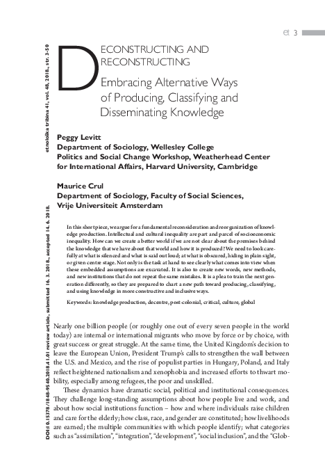 (PDF) Deconstructing and Reconstructing. Embracing Alternative Ways of Producing, Classifying ...