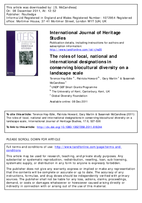 (PDF) The roles of local, national and international designations in ...