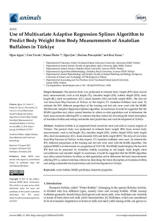 Pdf Use Of Multivariate Adaptive Regression Splines Algorithm To