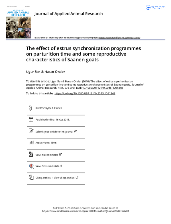 Pdf The Effect Of Estrus Synchronization Programmes On Parturition Time And Some Reproductive