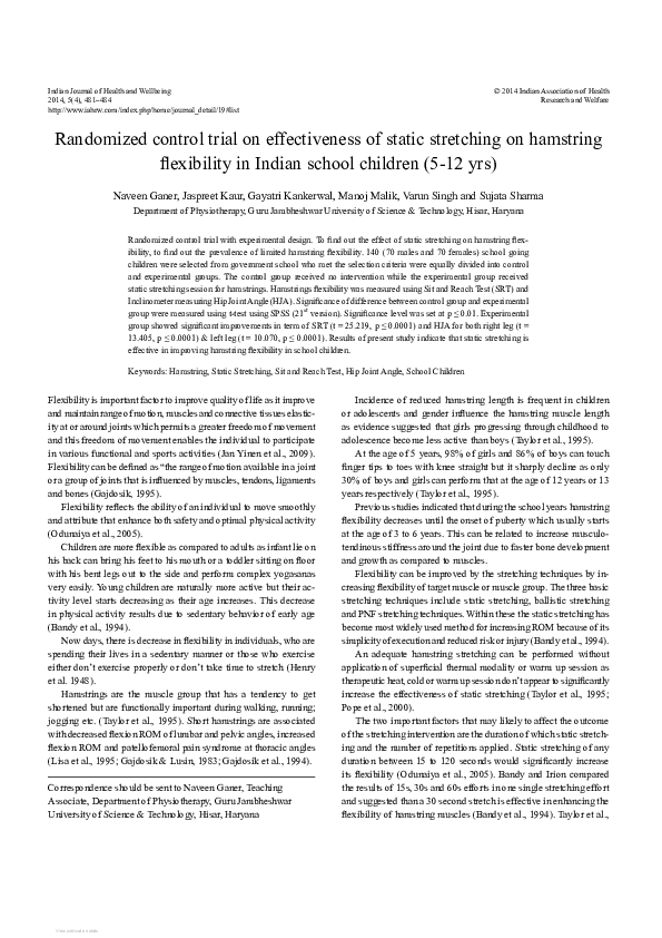 Pdf Randomized Control Trial On Effectiveness Of Static Stretching On Hamstring Flexibility In