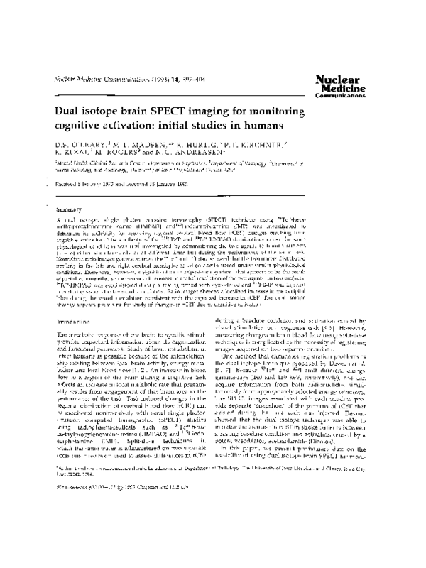 (PDF) Dual isotope brain SPECT imaging for monitoring cognitive activation