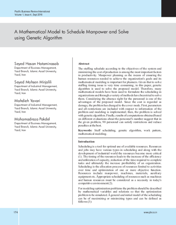 (PDF) A Mathematical Model to Schedule Manpower and Solve using Genetic Algorithm