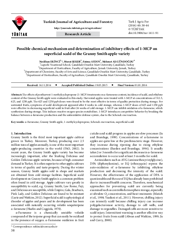 (PDF) Possible chemical mechanism and determination of inhibitory effects of 1-MCP on ...