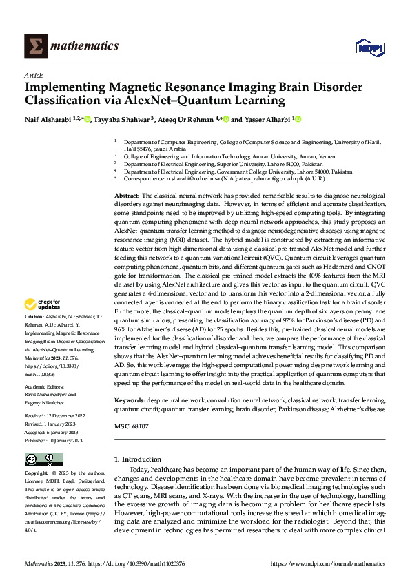 (PDF) Implementing Magnetic Resonance Imaging Brain Disorder Classification via AlexNet–Quantum ...