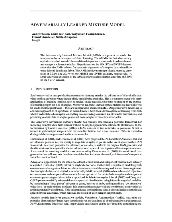 (PDF) Adversarially Learned Mixture Model