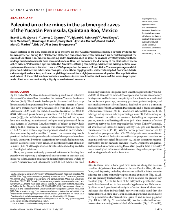 (PDF) Paleoindian ochre mines in the submerged caves of the Yucatán ...