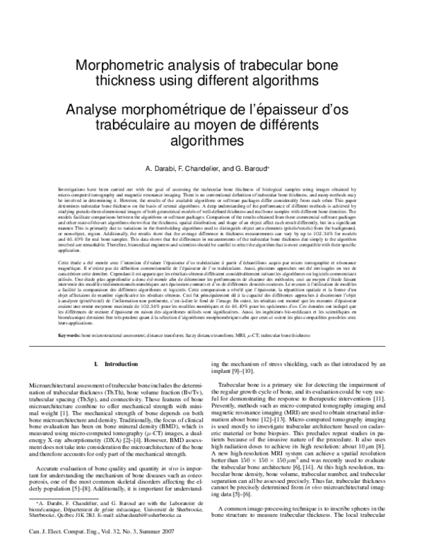 (PDF) Morphometric analysis of trabecular bone thickness using different algorithms
