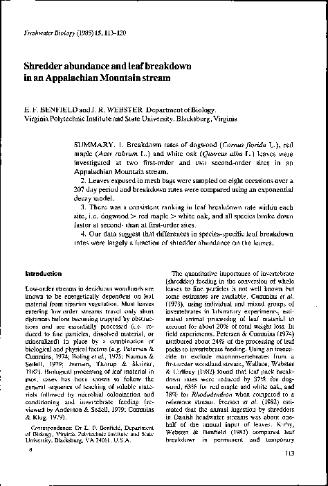 (PDF) Shredder abundance and leaf breakdown in an Appalachian Mountain ...