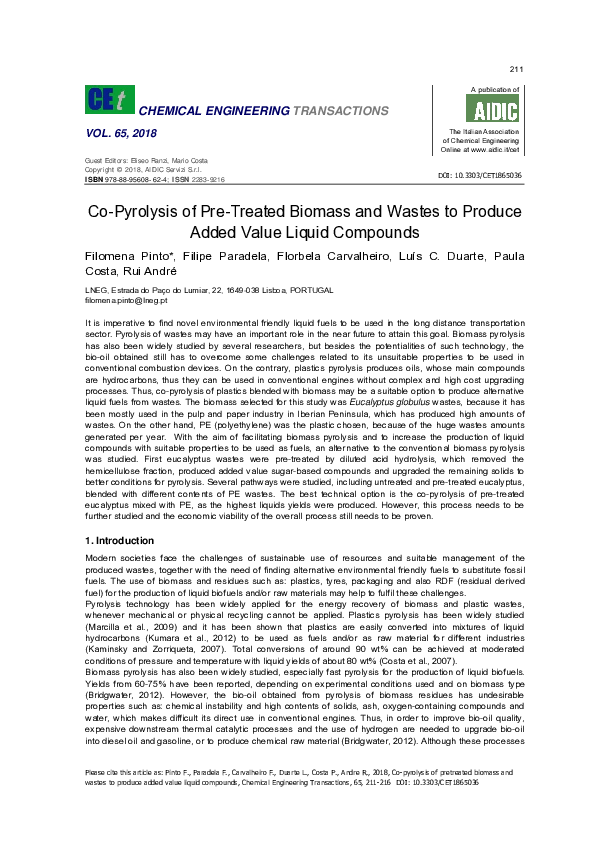(PDF) Co-Pyrolysis of Pre-Treated Biomass and Wastes to Produce Added ...