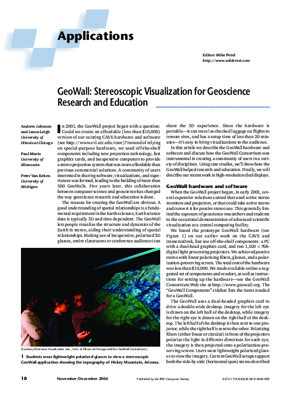 (PDF) GeoWall: Stereoscopic visualization for geoscience research and education | Andrew E ...