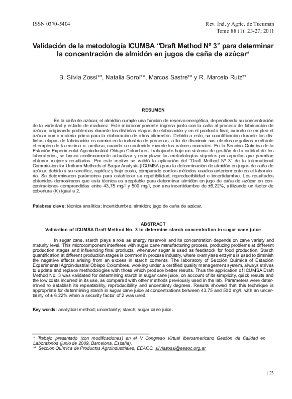 (PDF) Validación de la metodología ICUMSA "Draft Method Nº 3" para ...