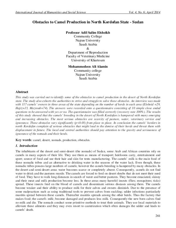 (PDF) Obstacles to Camel Production in North Kordofan State - Sudan