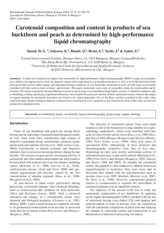 (PDF) Carotenoid composition and content in products of sea buckthorn and peach as determined by ...