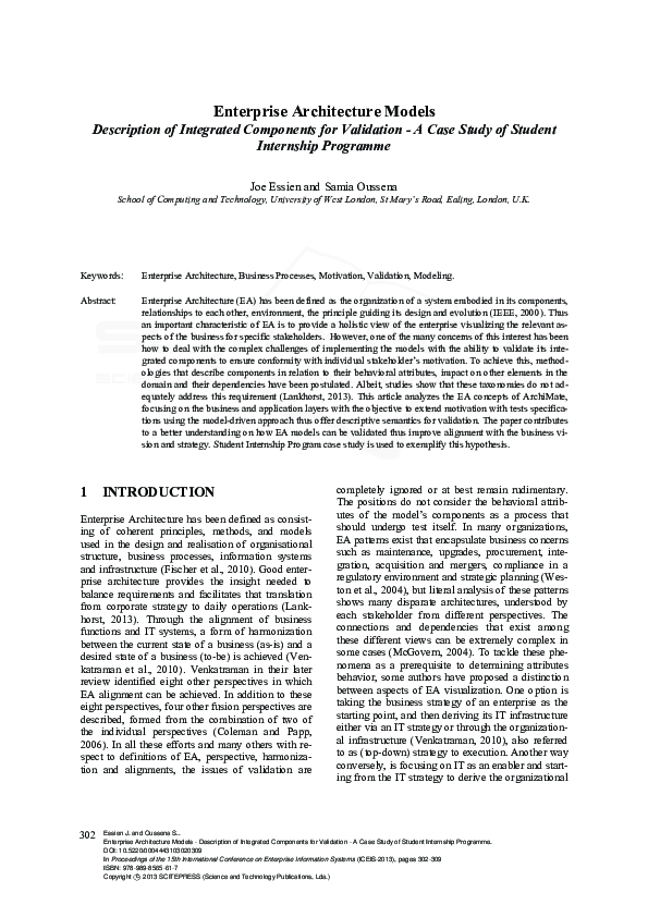 (PDF) Enterprise Architecture Models - Description of Integrated Components for Validation - A ...