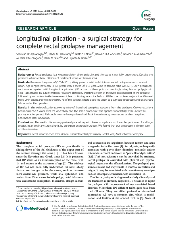 (PDF) Longitudinal plication - a surgical strategy for complete rectal ...