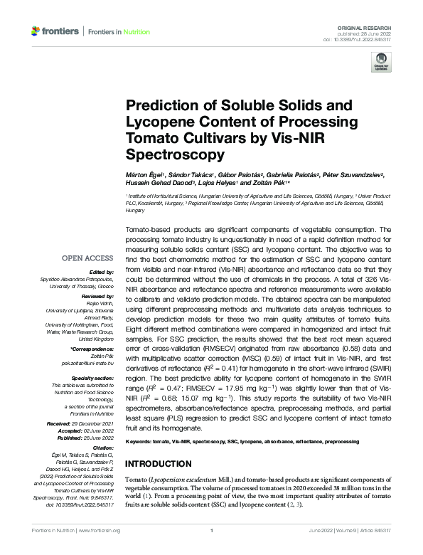 (PDF) Prediction of Soluble Solids and Lycopene Content of Processing ...