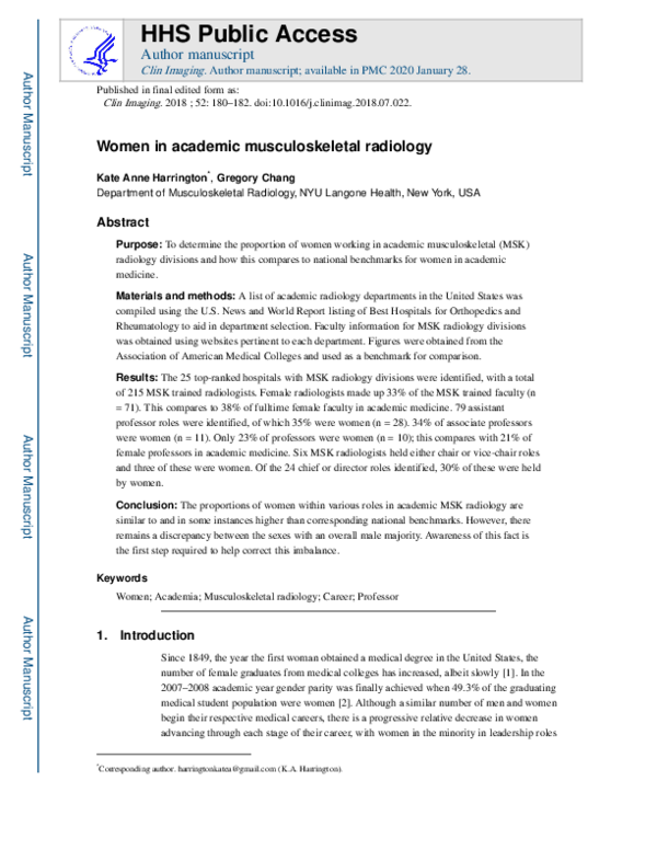 (PDF) Women in academic musculoskeletal radiology | Kate Harrington ...