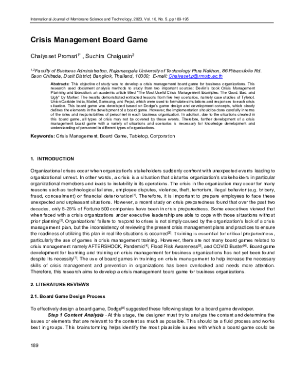 (PDF) Crisis Management Board Game
