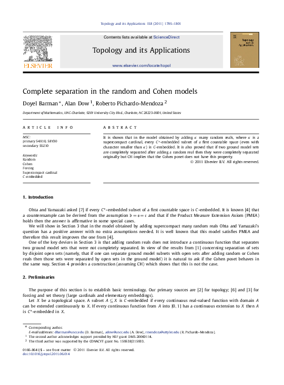 (PDF) Complete separation in the random and Cohen models