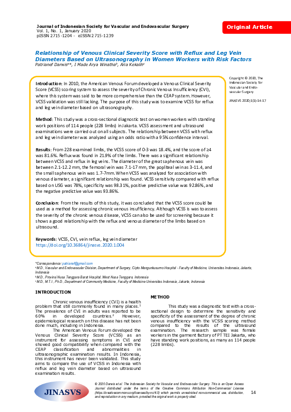 (PDF) Relationship of Venous Clinical Severity Score with Reflux and ...
