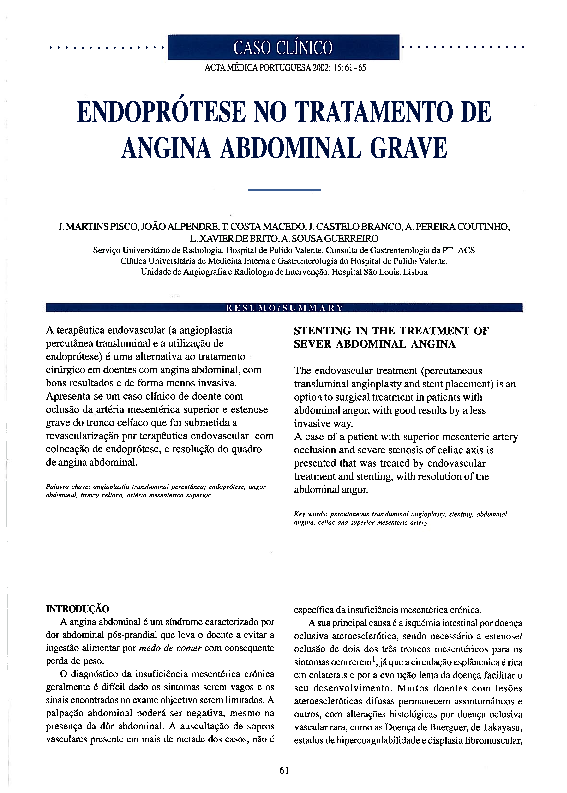 (PDF) [Endoprosthesis in the treatment of severe abdominal angina]