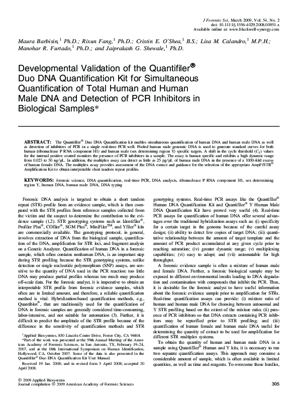 (PDF) Developmental Validation of the Quantifiler ® Duo DNA Quantification Kit for Simultaneous ...