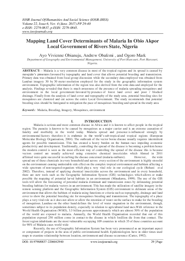 (PDF) Mapping Land Cover Determinants of Malaria In Obio Akpor Local Government of Rivers State ...