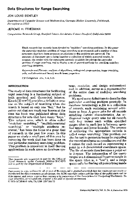 (PDF) Data Structures for Range Searching