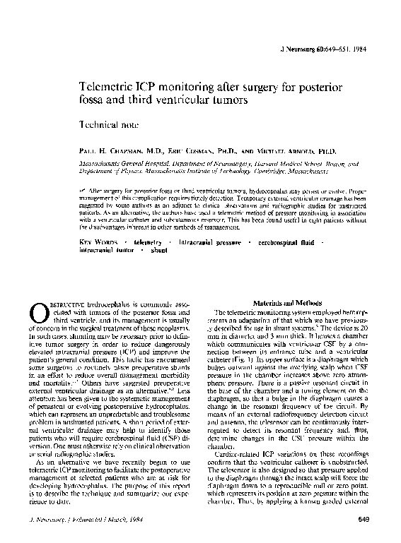 (PDF) Telemetric ICP monitoring after surgery for posterior fossa and ...
