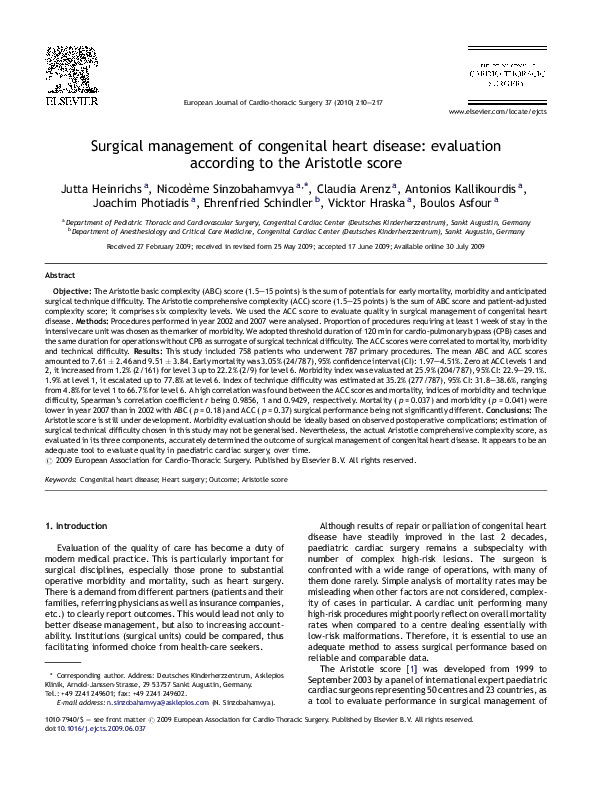 (PDF) Surgical management of congenital heart disease: evaluation ...