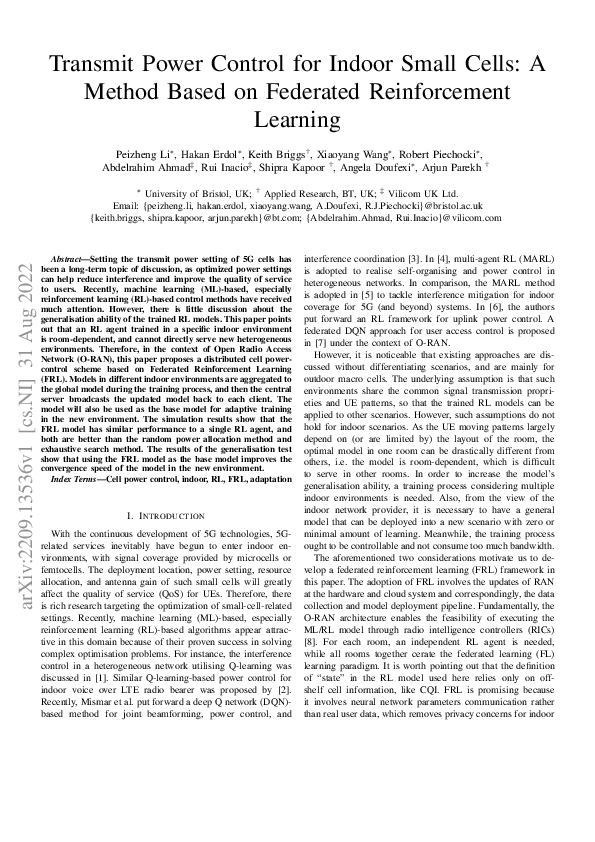(PDF) Transmit Power Control for Indoor Small Cells: A Method Based on Federated Reinforcement ...
