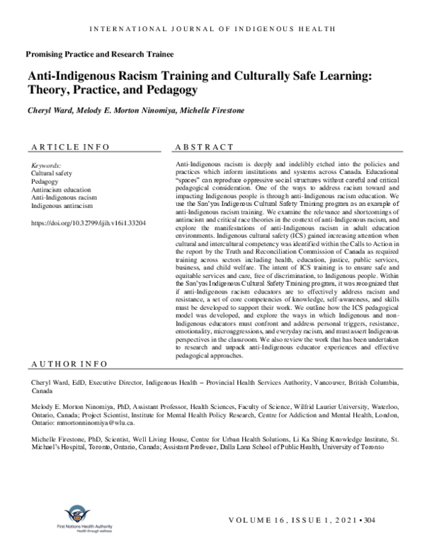 (PDF) Anti-Indigenous Racism Training and Culturally Safe Learning ...