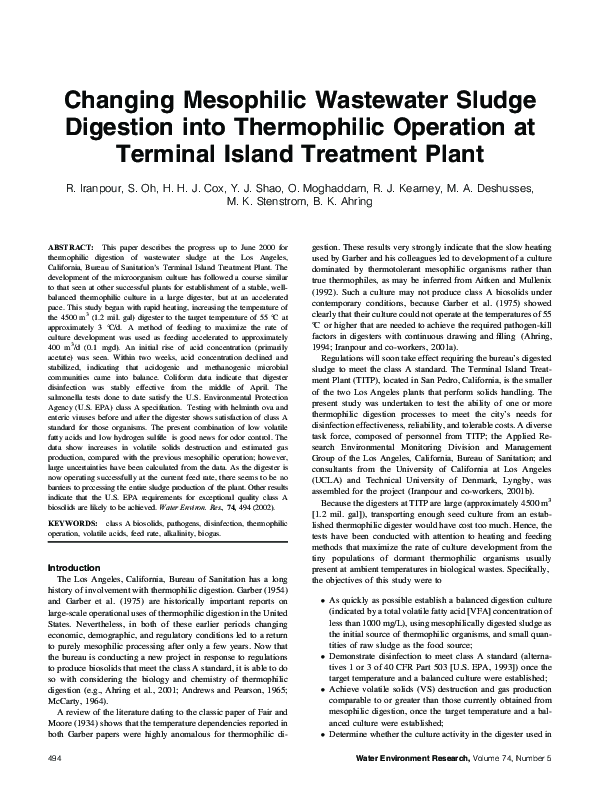 (PDF) Changing Mesophilic Wastewater Sludge Digestion into Thermophilic ...