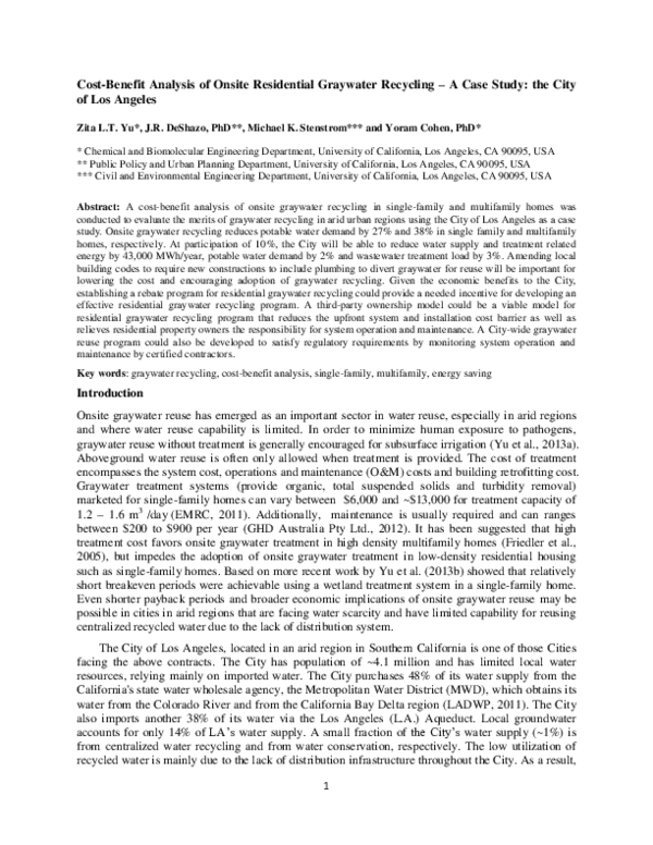 (PDF) Cost-Benefit Analysis of Onsite Residential Graywater Recycling ...
