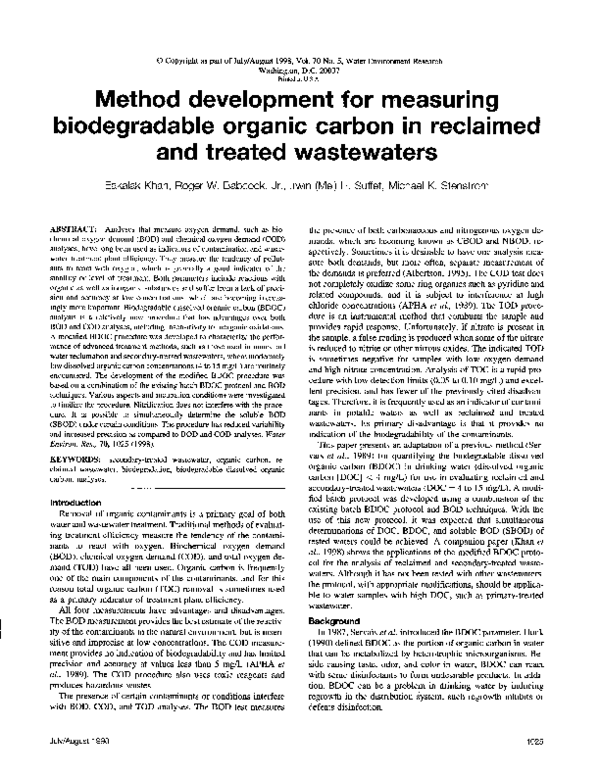 (PDF) Method development for measuring biodegradable organic carbon in ...
