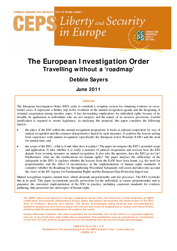 (PDF) The European Investigation Order-travelling without a 'roadmap ...