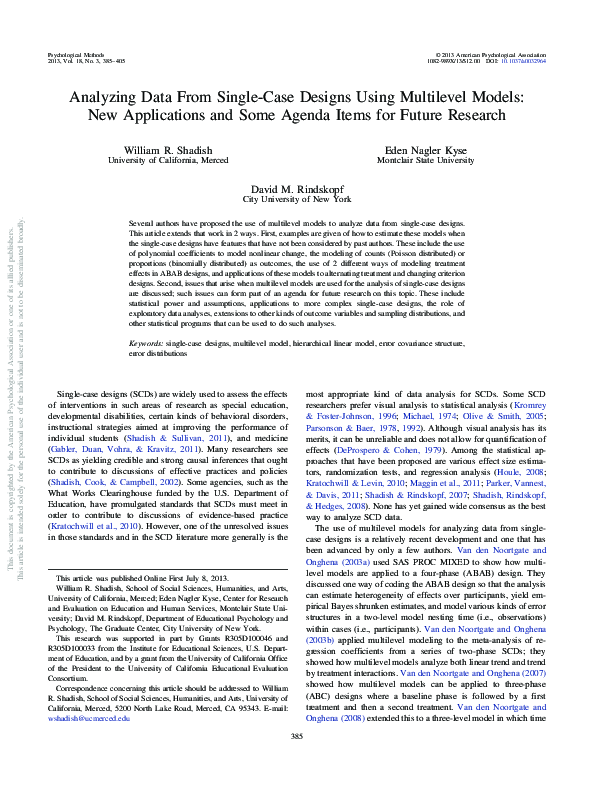 (PDF) Analyzing data from single-case designs using multilevel models: New applications and some ...