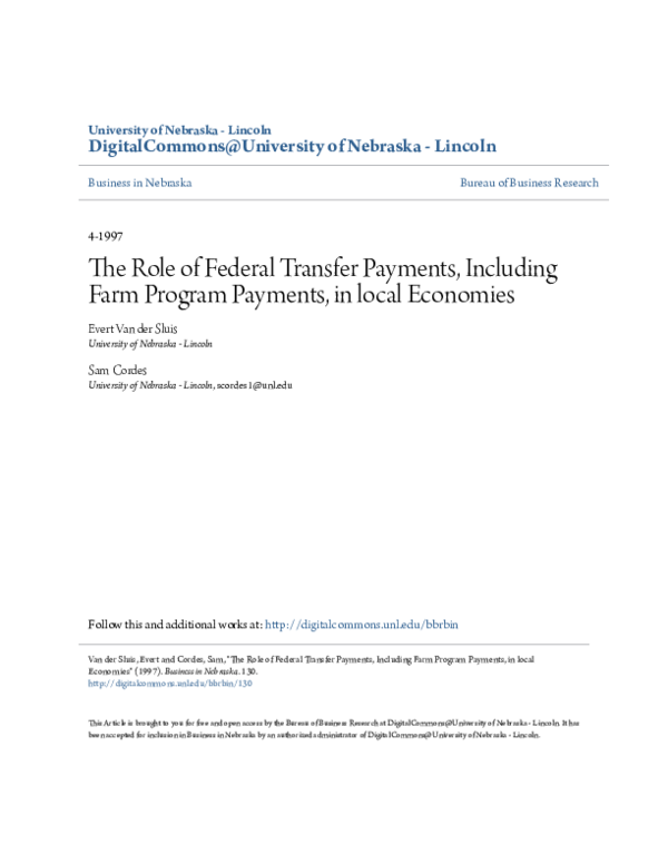 (PDF) The Role of Federal Transfer Payments, IncludingFarm Program ...