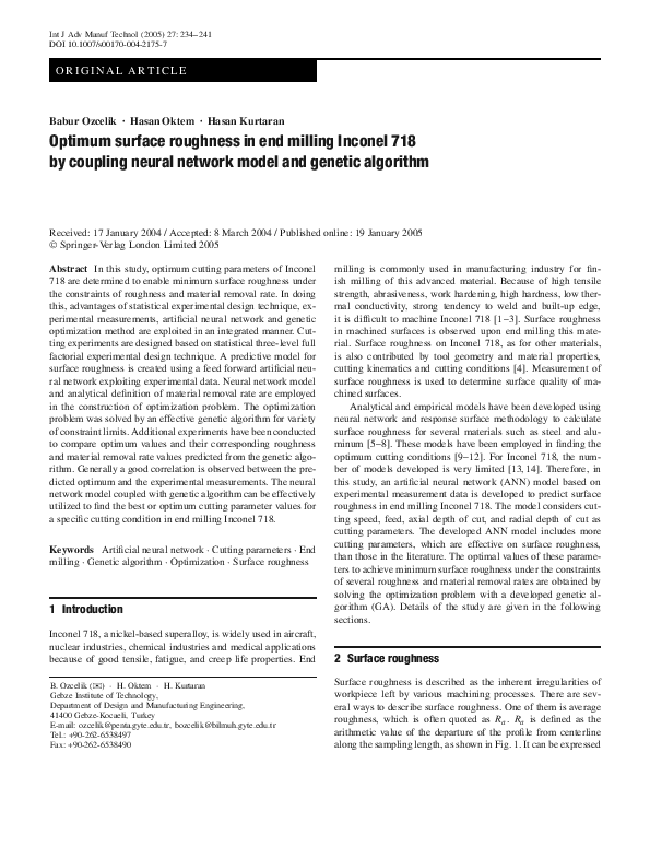 (PDF) Optimum surface roughness in end milling Inconel 718 by coupling neural network model and ...