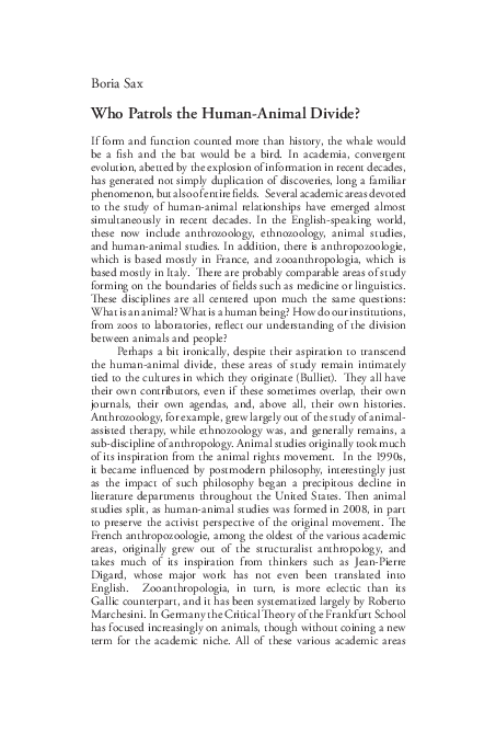 (PDF) Who Patrols the Human-Animal Divide?