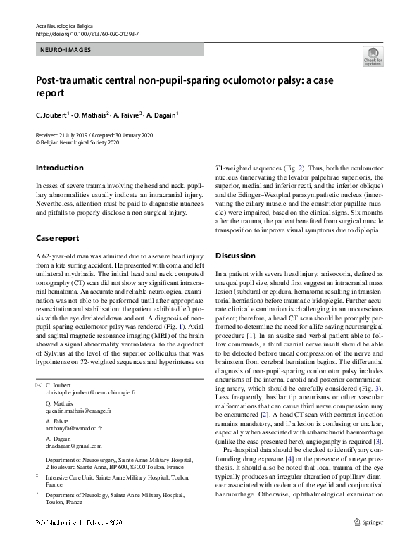 (PDF) Post-traumatic central non-pupil-sparing oculomotor palsy: a case ...