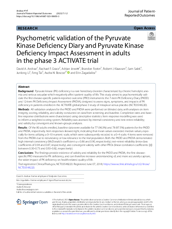(PDF) Psychometric validation of the Pyruvate Kinase Deficiency Diary ...