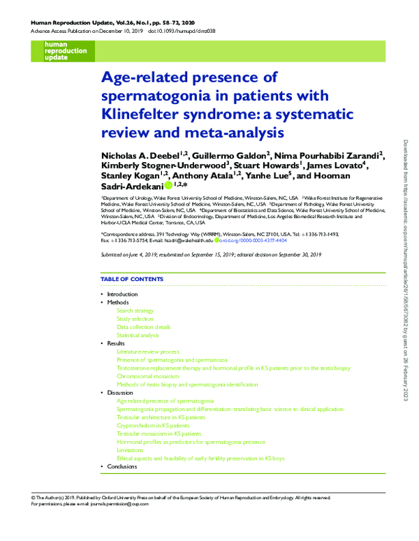 (PDF) Age-related presence of spermatogonia in patients with Klinefelter syndrome: a systematic ...