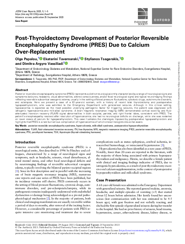 (PDF) Post-Thyroidectomy Development of Posterior Reversible ...