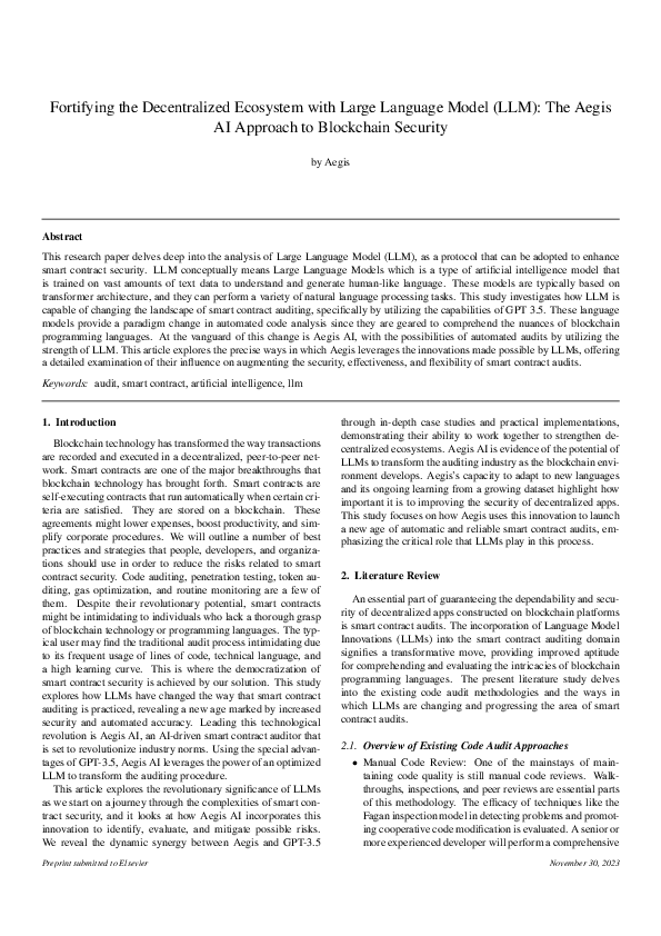 (PDF) Fortifying the Decentralized Ecosystem with Large Language Model (LLM): The Aegis AI ...