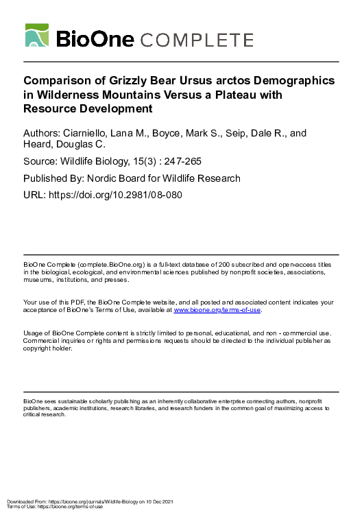 (PDF) Comparison of Grizzly Bear Ursus arctos Demographics in ...