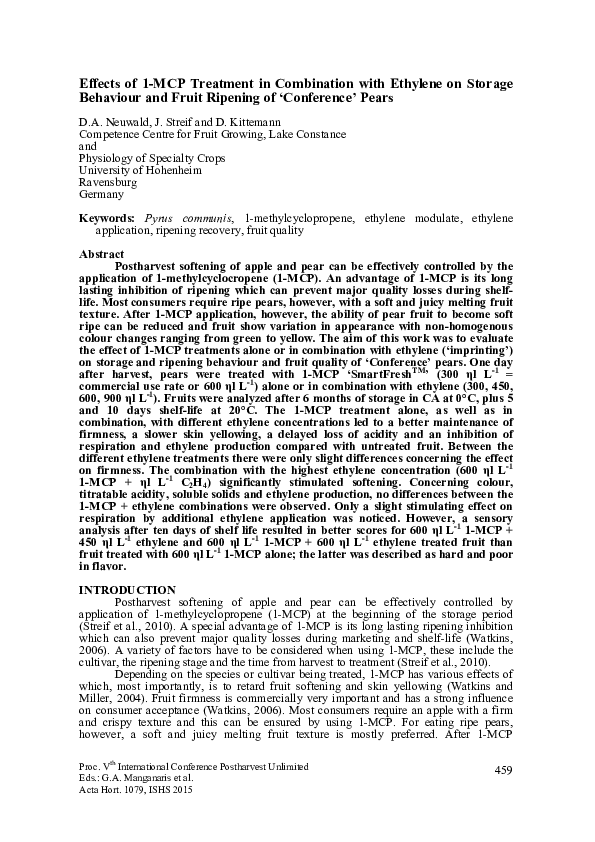 (PDF) Effects of 1-MCP Treatment in Combination with Ethylene on Storage Behaviour and Fruit ...