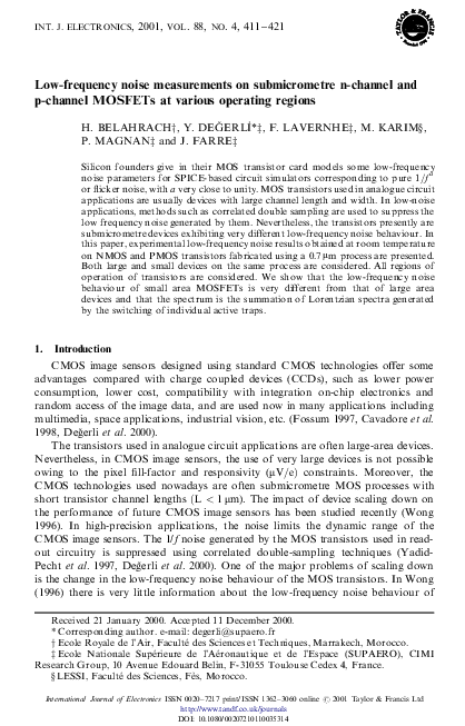 (PDF) Low-frequency noise measurements on submicrometre n-channel and p-channel MOSFETs at ...