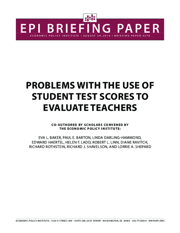 (PDF) Problems with the use of student test scores to evaluate teachers